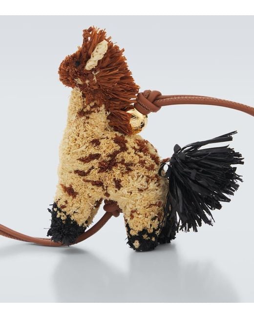 Loewe Paula's Ibiza Giraffe Raffia Leather-Trimmed Bag Charm in Brown ...