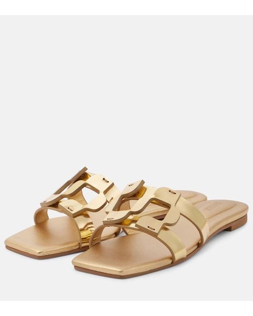 Jonathan Simkhai Logo Metallic Leather Slides | Lyst