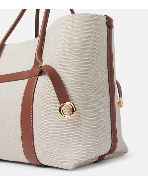 Loro Piana Ghiera Large Leather-Trimmed Canvas Shopper in White | Lyst