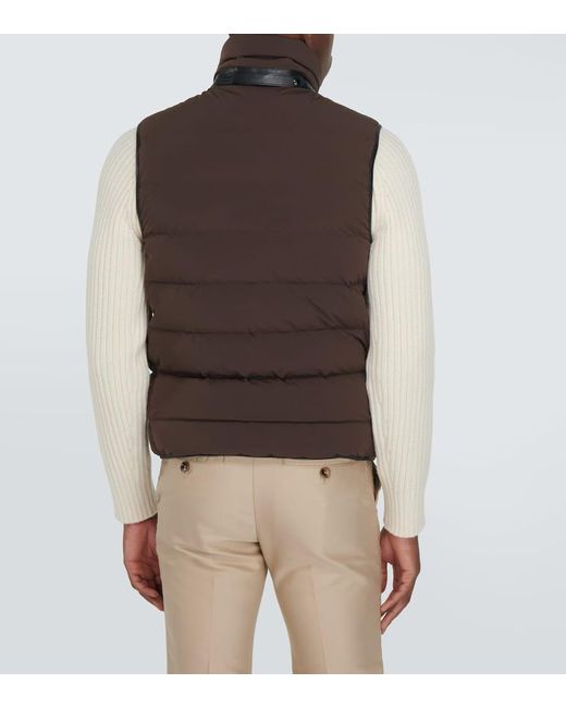 Tom Ford Leather-Trimmed Down Vest in Brown for Men | Lyst