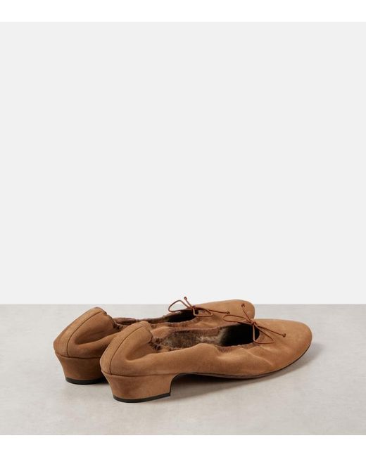 The Row Awar Shearling-Lined Suede Ballet Flats in Brown | Lyst