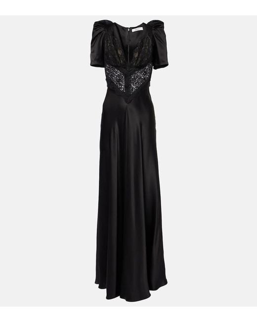 Rodarte Lace-Trimmed Silk Charmeuse Gown in Black | Lyst
