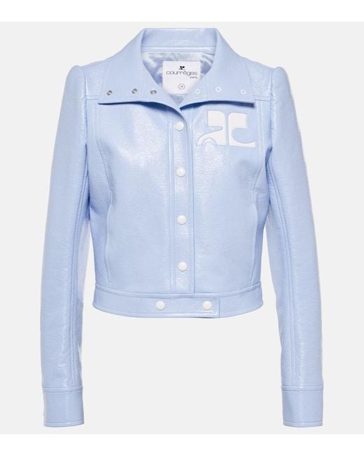 Courreges Reedition Cropped Vinyl Jacket in Blue | Lyst