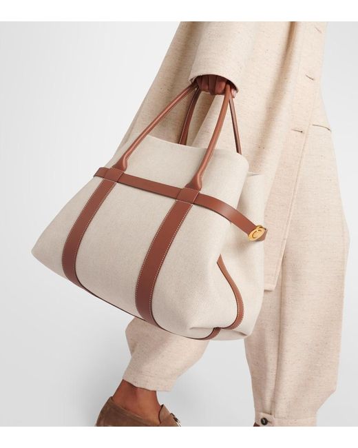 Loro Piana Ghiera Large Leather-Trimmed Canvas Shopper in White | Lyst