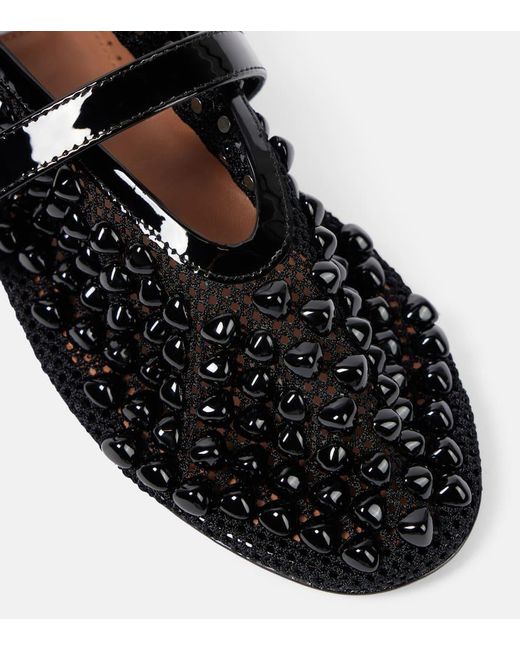 Alaïa Studded Mesh Mary Jane Flats in Black | Lyst