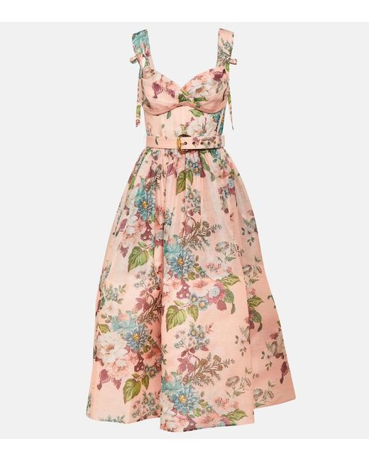 Zimmermann Matchmaker Linen And Silk Midi Dress in Pink | Lyst