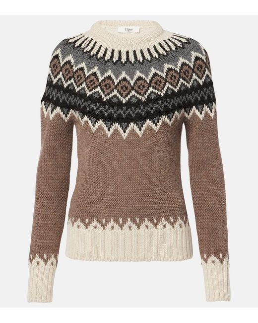 Chloé Fair Isle Wool And Cashmere Sweater in Brown | Lyst