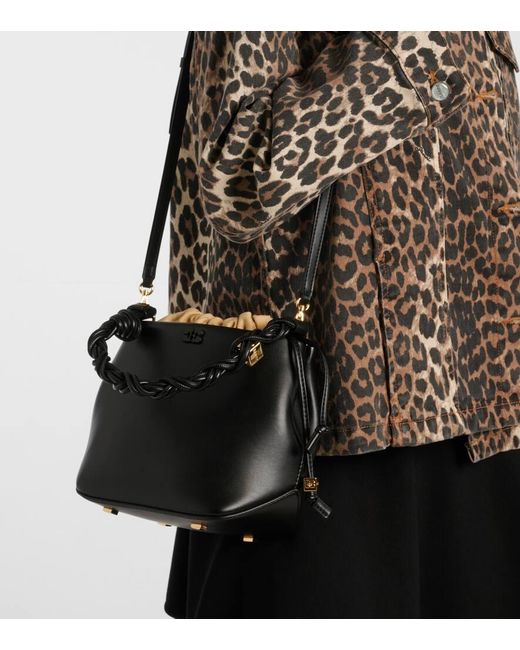 Ganni Bou Leather Bucket Bag in Black | Lyst