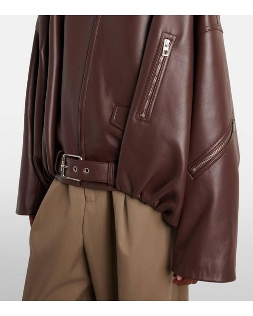 Loewe Balloon Leather Jacket in Brown | Lyst