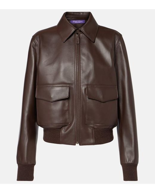 Ralph Lauren Sullivan Leather Bomber Jacket in Brown | Lyst
