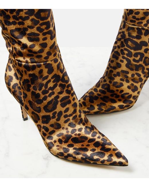 Gianvito Rossi 85 Leopard-print Velvet Knee-high Boots in Brown | Lyst