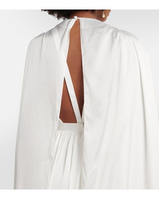 Safiyaa Satin Cape Gown in White | Lyst
