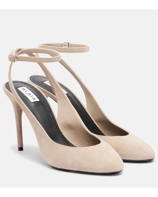Alaïa Decolette 90 Suede Pumps in Natural | Lyst UK