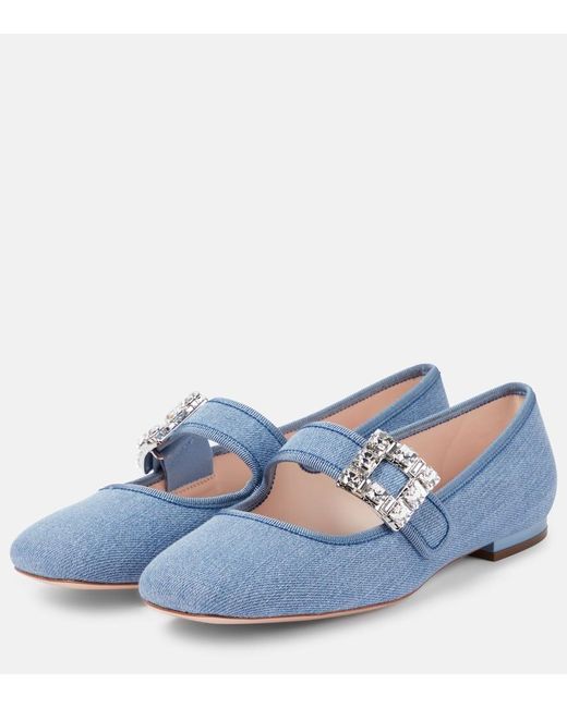 Roger Vivier Tres Vivier Strass Buckle Babies Ballet Flats in Blue | Lyst