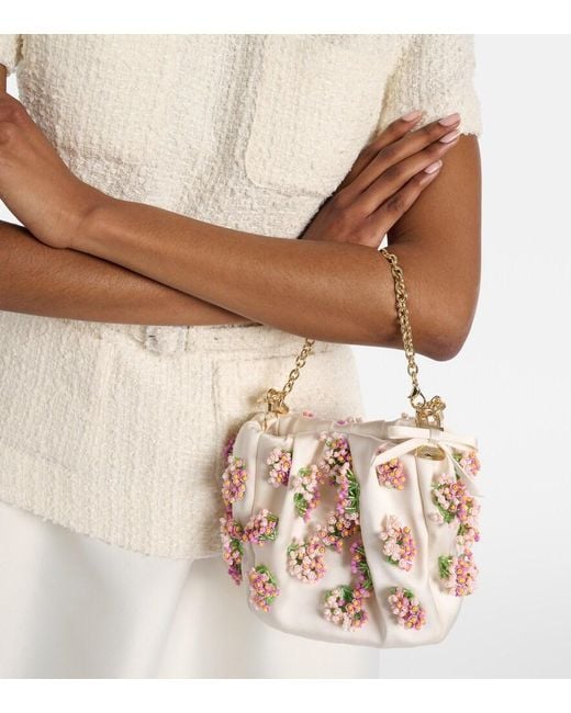 Self-Portrait Beaded Floral Satin Tote Bag in White | Lyst