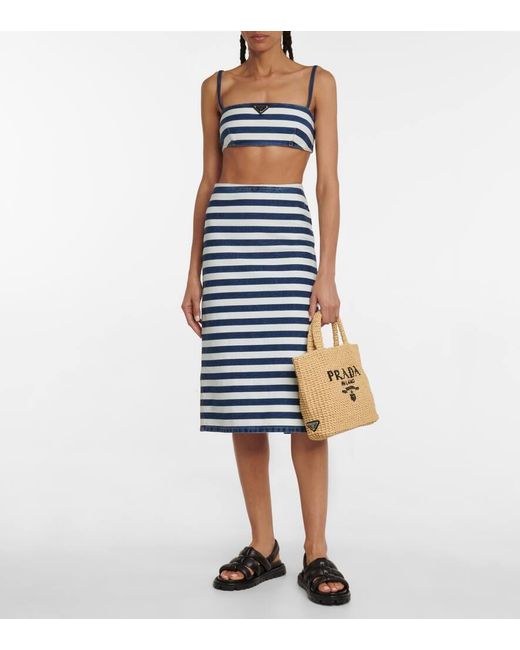 Prada Logo Raffia Shopper in Metallic | Lyst