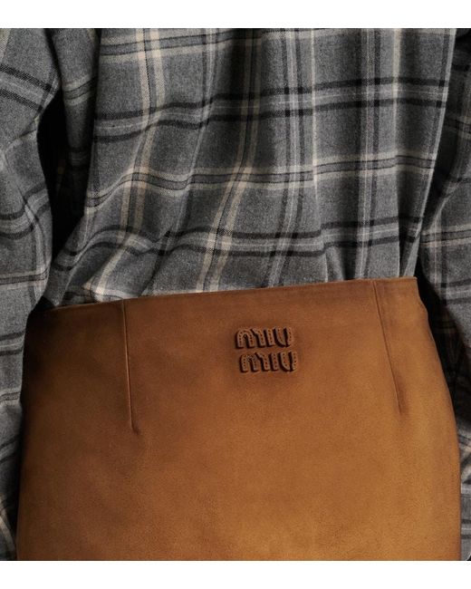 Miu Miu Suede Miniskirt In Brown Lyst Uk