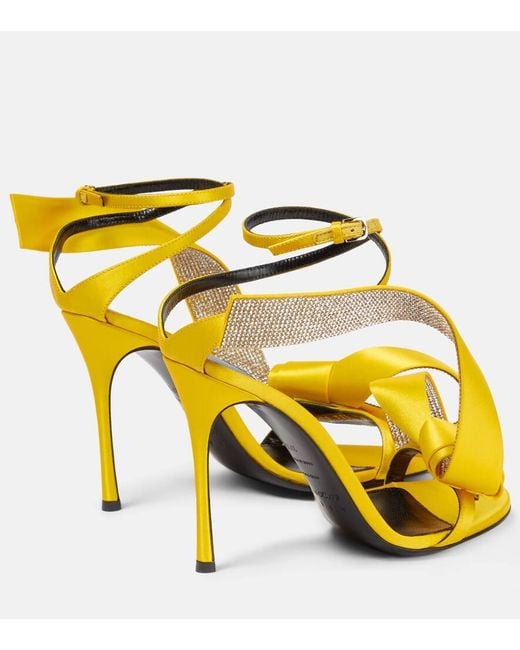 Area X Sergio Rossi Marquise Embellished Satin Sandals in Yellow | Lyst