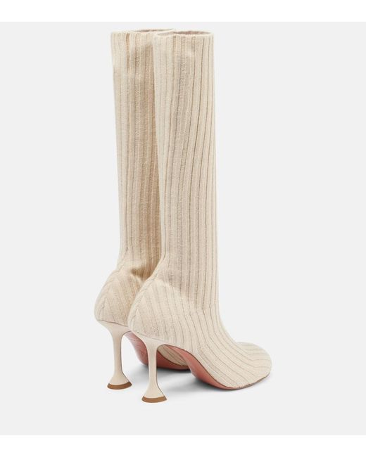 AMINA MUADDI Veneda 95 Stretch Ribbed-Knit Knee Boots in White | Lyst