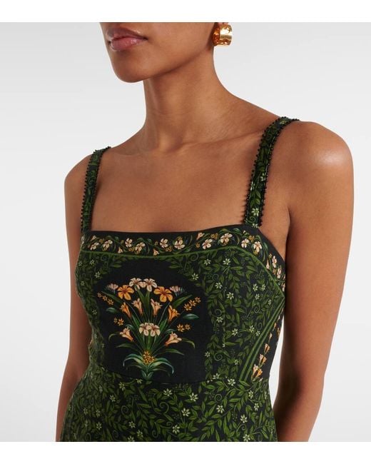 FARM Rio Flowers Arch Linen-Blend Midi Dress in Green | Lyst