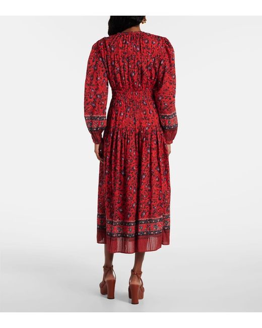 Ulla Johnson Mona Floral Cotton-blend Midi Dress in Red | Lyst