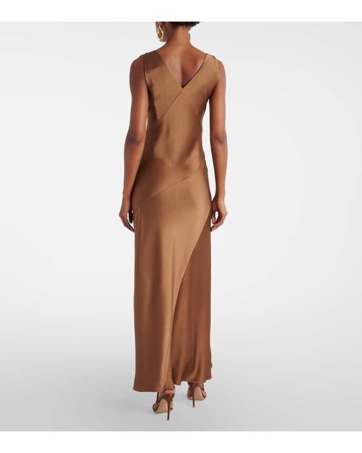 Max Mara Pilly Satin Maxi Dress in Brown | Lyst