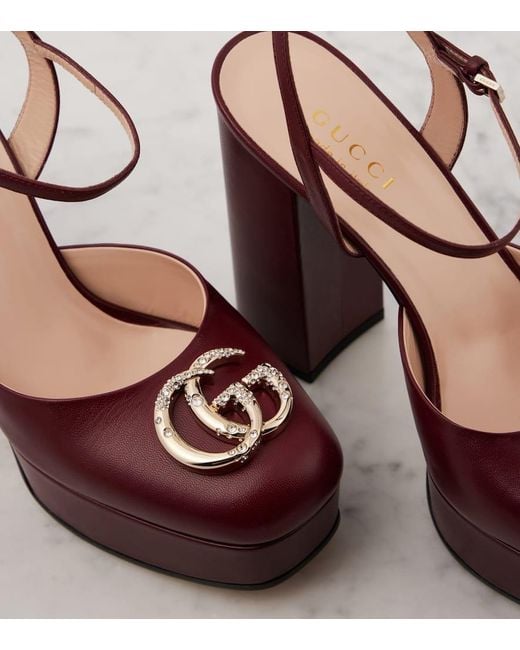 Gucci Double G Leather Platform Pumps in Brown | Lyst