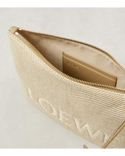 Loewe Oblong Leather-trimmed Jacquard Pouch in Natural | Lyst