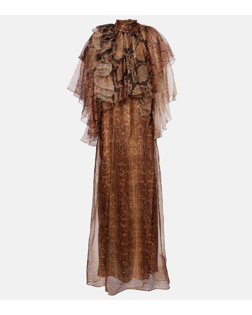 Zimmermann Memento Ruffled Silk Gown in Brown | Lyst UK