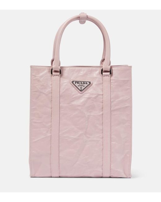 Prada Wrinkled Leather Tote Handbag For in Pink | Lyst