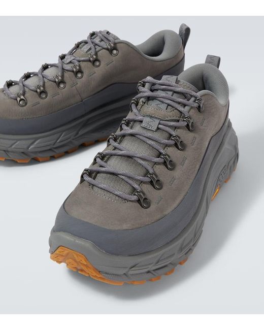 Hoka One One Tor Summit Leather-Trimmed Sneakers in Gray for Men | Lyst