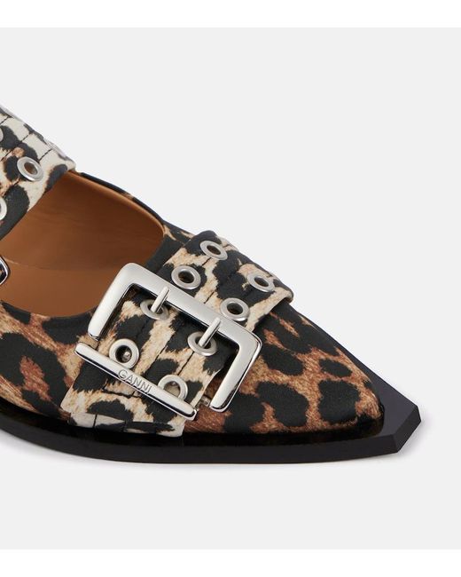 Ganni Leopard-print Satin Slingback Flats in Brown | Lyst