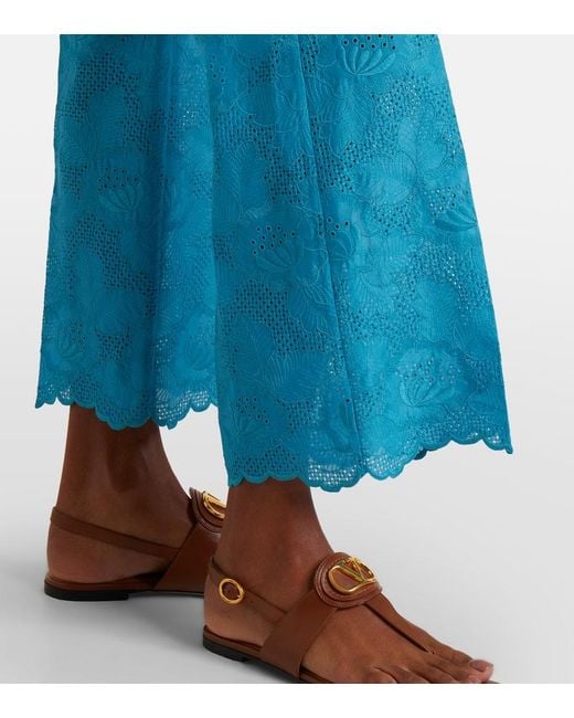 Valentino Broderie Anglaise Scalloped Cotton Straight Pants in Blue ...