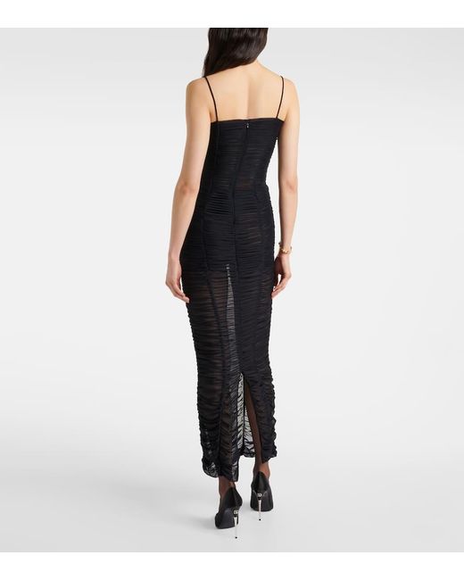 Dolce & Gabbana Sheer Draped Tulle Midi Dress in Black | Lyst