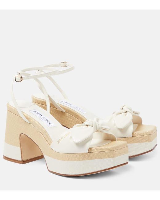 Jimmy Choo Ricia Leather And Raffia Platform Sandals in Natural | Lyst
