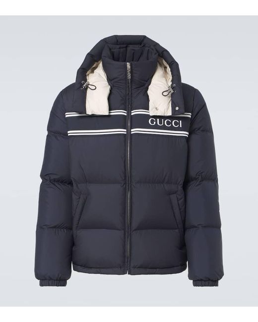 Gucci Logo Down Jacket in Blue for Men | Lyst