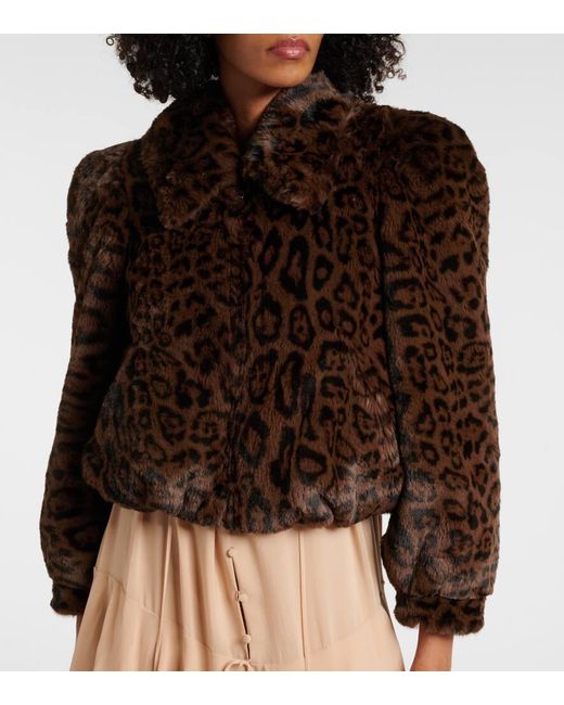 Chloé Leopard-Print Cropped Faux Fur Jacket in Brown | Lyst