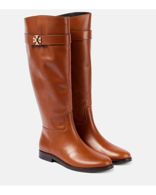 Tory Burch T Lock Leather Knee-high Boots in Brown | Lyst