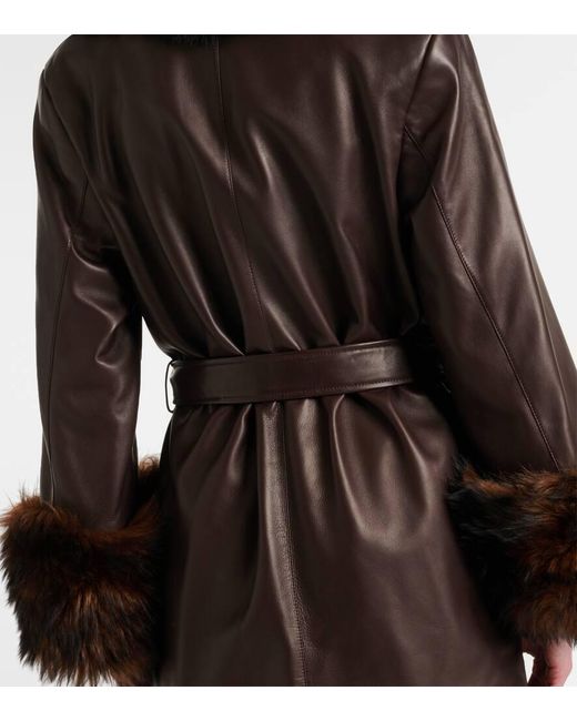 Chloé Shearling-Trimmed Leather Wrap Jacket in Brown | Lyst