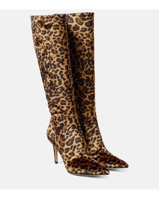 Gianvito Rossi 85 Leopard-print Velvet Knee-high Boots in Brown | Lyst
