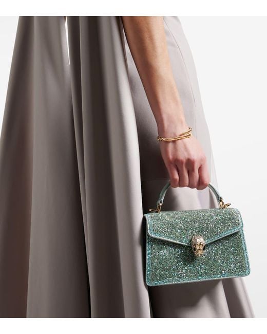 BVLGARI Serpenti Forever Mini Suede Tote Bag in Green | Lyst
