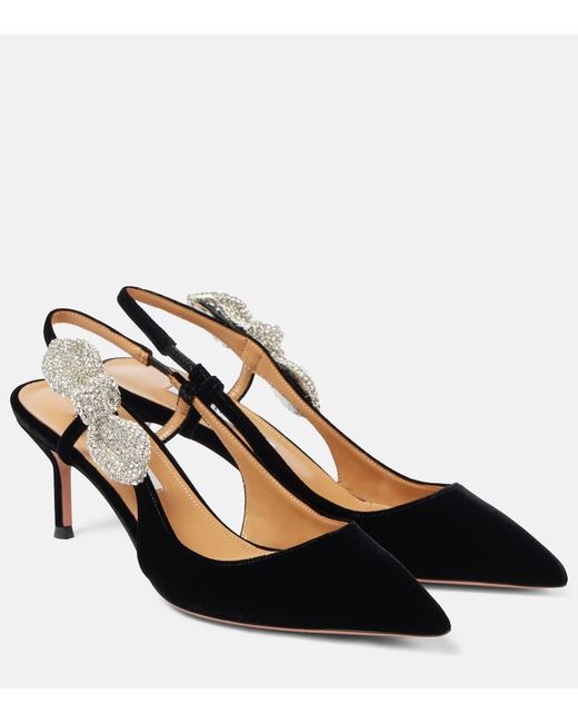 Aquazzura Very Bow Tie Crystal 65 Slingback Pumps in Black | Lyst