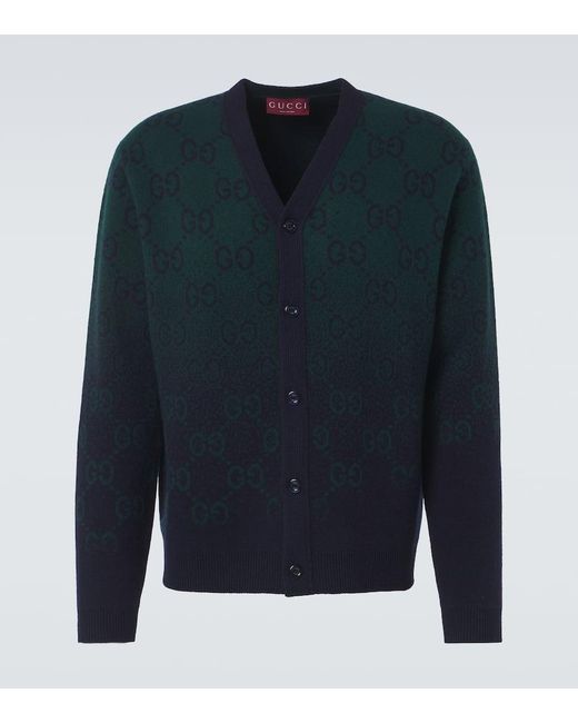 Gucci GG Wool Jacquard Cardigan in Blue for Men | Lyst