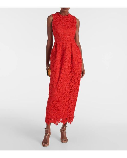 Safiyaa Alani Lace Midi Dress in Red | Lyst