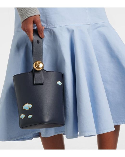 Loewe Pebble Mini Leather Bucket Bag in Blue | Lyst