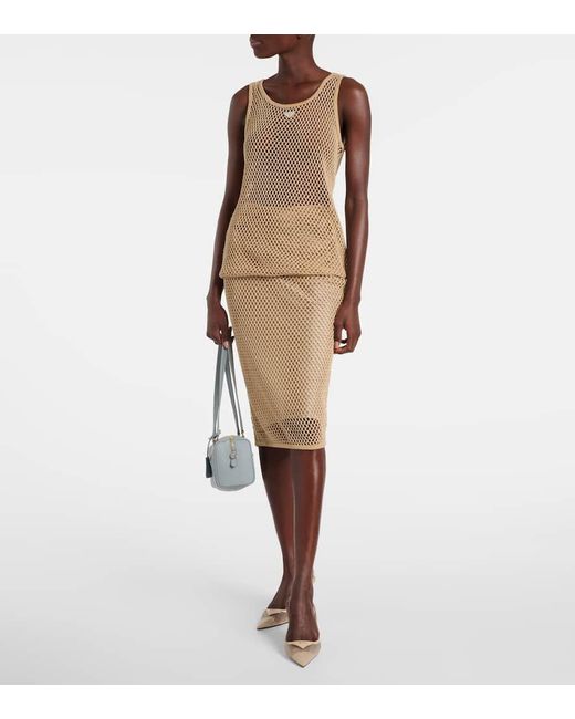 Prada Logo Leather-Trimmed Mesh Slingback Pumps in Natural | Lyst