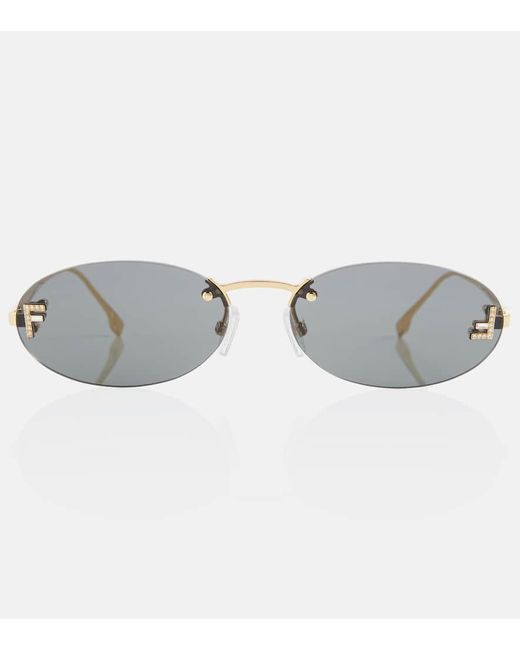 Fendi First Embellished Oval Sunglasses in Gray | Lyst