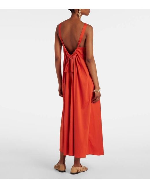 Max Mara Romea Cotton-Blend Poplin Maxi Dress in Red | Lyst
