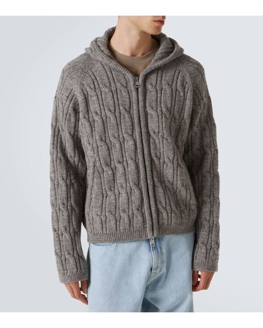 Our Legacy Level Hood Cable-knit Wool Zip-up Hoodie in Grey for Men ...