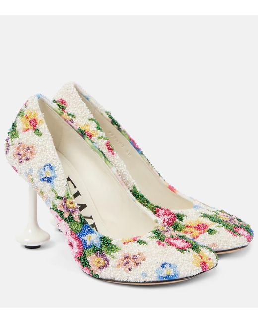Loewe Toy Beaded Canvas Pumps in Metallic | Lyst